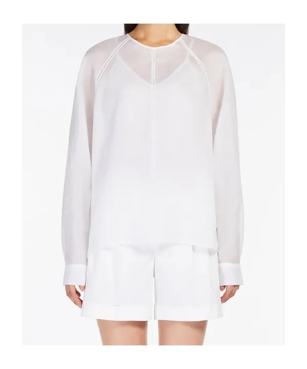 Max Mara Ramie Gauze Blouse With Metal Ball Buttons - White
