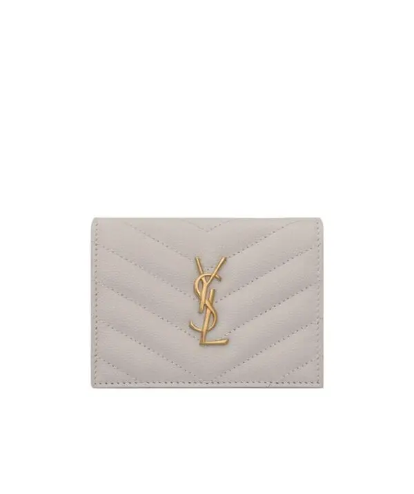 Saint Laurent Monogram Card Case In Grain De Poudre Embossed Leather - Nude