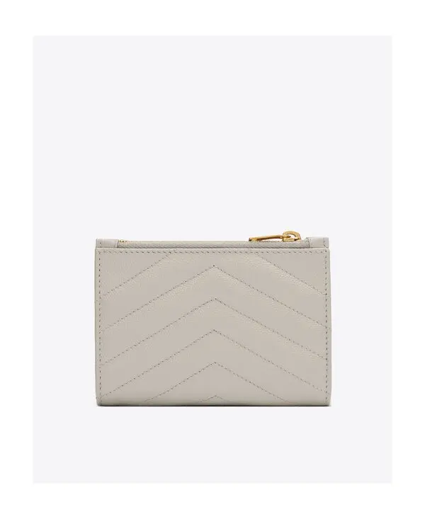 Saint Laurent Monogram Card Case In Grain De Poudre Embossed Leather - Nude