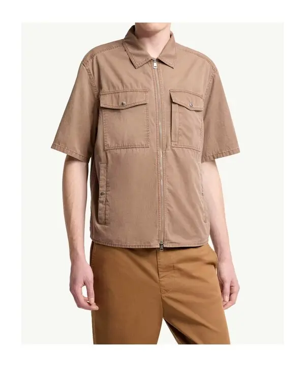 Moncler Short Sleeve Cotton Zip-up Shirt