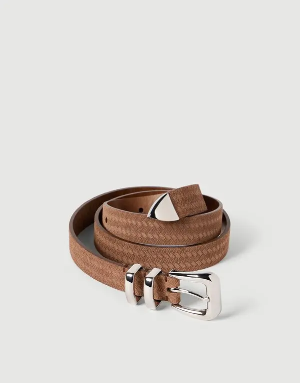 Brunello Cucinelli Reversed Calfskin Belt With Chevron Design