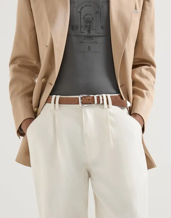 Brunello Cucinelli Reversed Calfskin Belt With Chevron Design