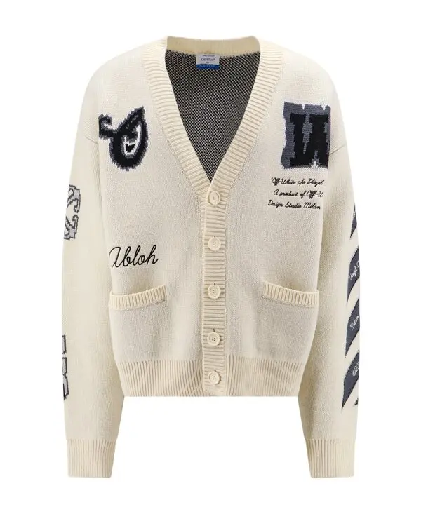 Off-White Logo Embroidered Knitted Cardigan