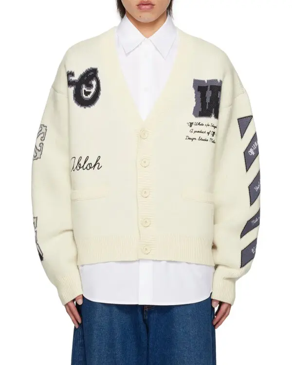 Off-White Logo Embroidered Knitted Cardigan
