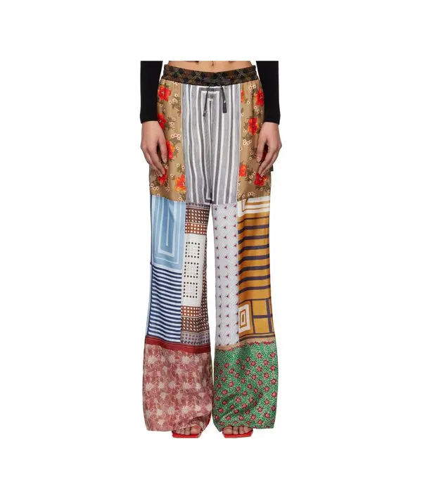 MARINE SERRE Regenerated Silk Patchwork Trousers