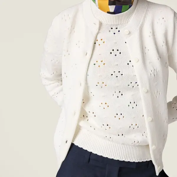 Miu Miu Cotton Cardigan With Ribbed Details