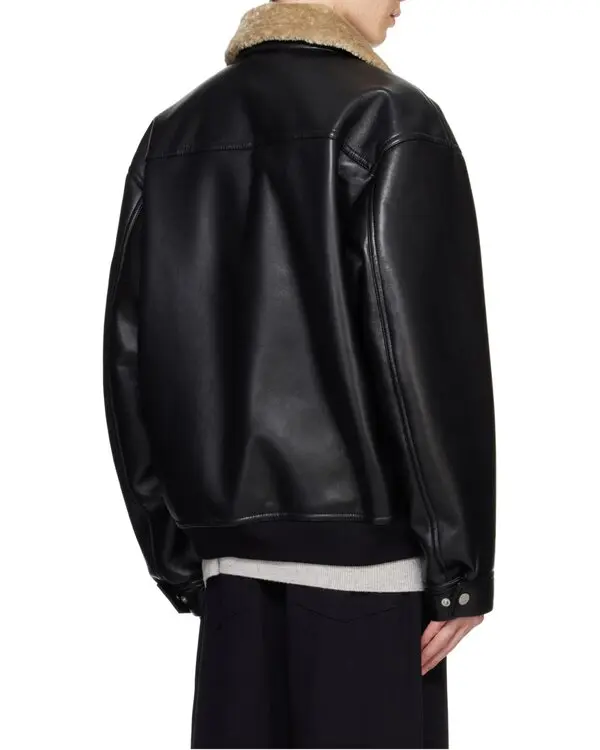 Nanushka Leather Bomber Jacket With Shearling Collar