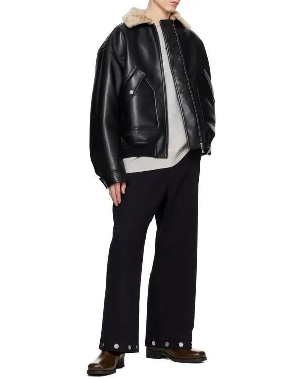 Nanushka Leather Bomber Jacket With Shearling Collar