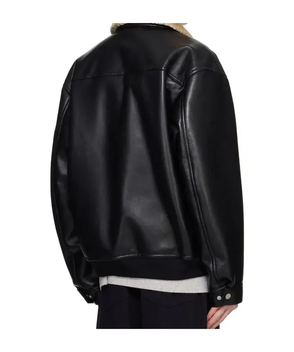 Nanushka Leather Bomber Jacket With Shearling Collar