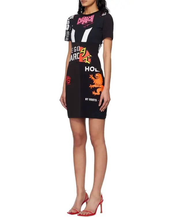MARINE SERRE Graphic-printed Patchwork Mini Dress - Black