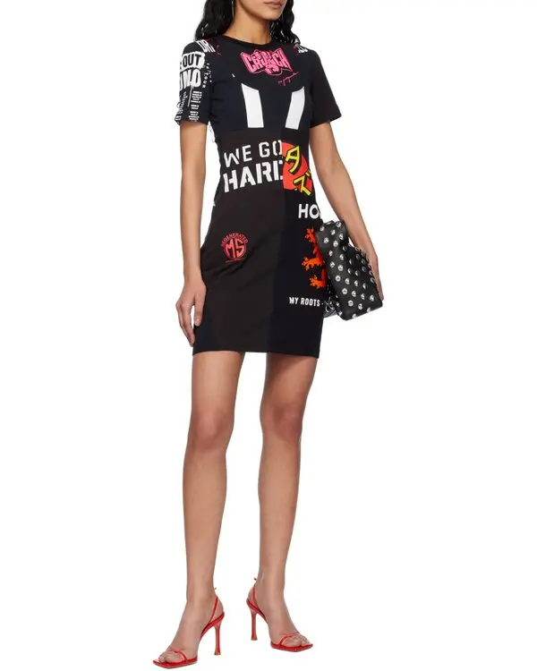 MARINE SERRE Graphic-printed Patchwork Mini Dress - Black