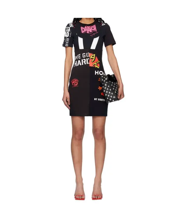 MARINE SERRE Graphic-printed Patchwork Mini Dress - Black