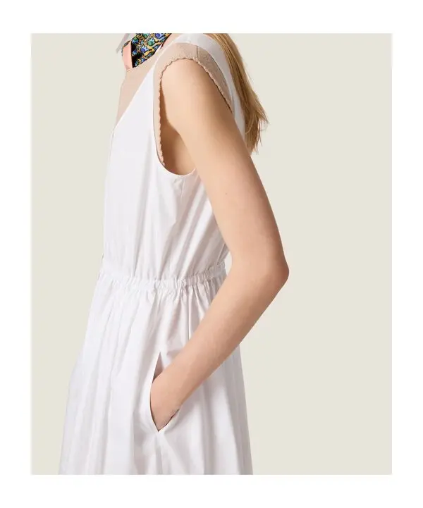 Miu Miu Sleeveless Button-up Poplin Dress With Embroidered Logo - White