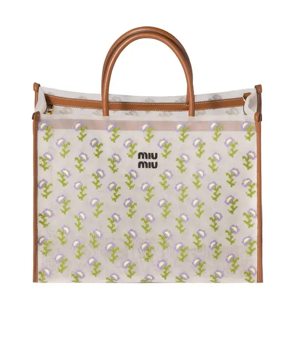 Miu Miu Embroidered Mesh Shopping Bag