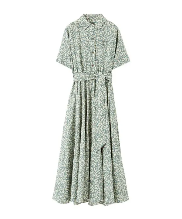 Loro Piana Printed Maxi Dress With Shirt Collar And Belt
