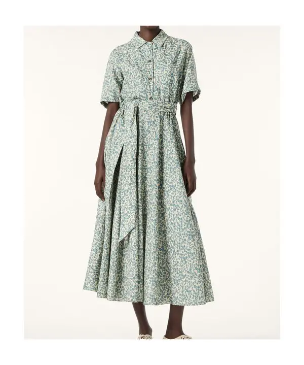 Loro Piana Printed Maxi Dress With Shirt Collar And Belt
