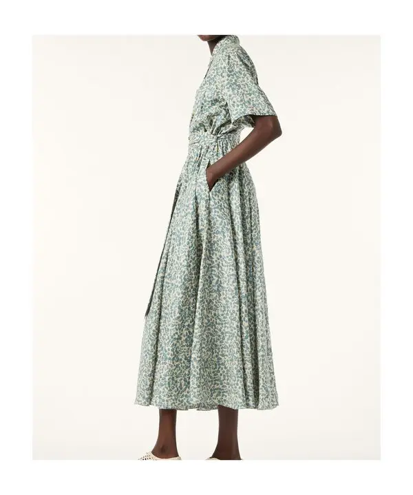 Loro Piana Printed Maxi Dress With Shirt Collar And Belt
