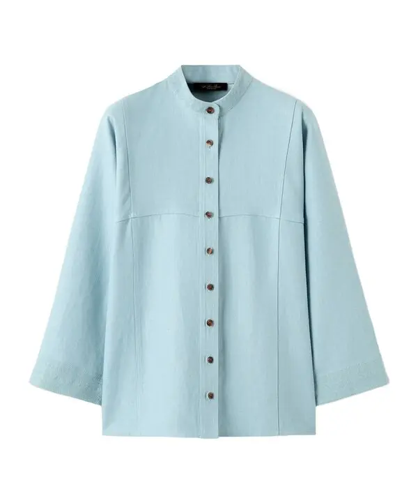 Loro Piana Stand Collar Embroidered Lace Trim Shirt