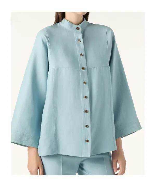 Loro Piana Stand Collar Embroidered Lace Trim Shirt