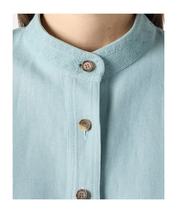 Loro Piana Stand Collar Embroidered Lace Trim Shirt