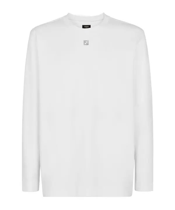 Fendi Ff Plaque Long Sleeved Crewneck T-shirt
