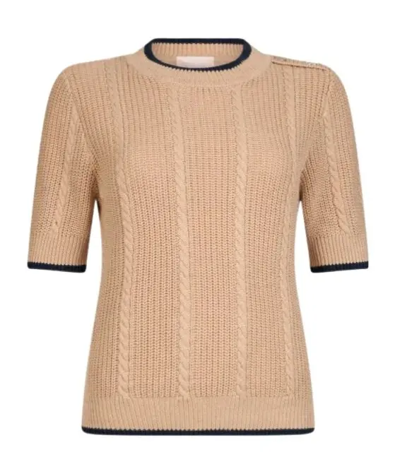 Liu Jo Short-sleeve Knit Sweater With Decorative Buttons - Beige