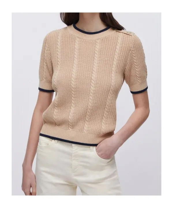 Liu Jo Short-sleeve Knit Sweater With Decorative Buttons - Beige