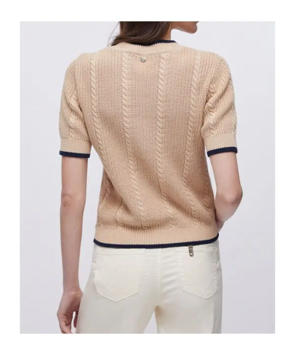 Liu Jo Short-sleeve Knit Sweater With Decorative Buttons - Beige