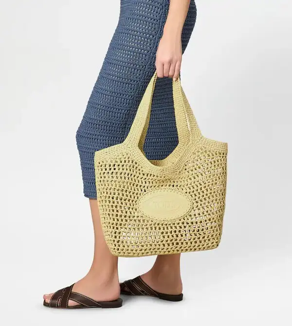 TOD'S Shopping Bag In Raffia And Leather Medium
