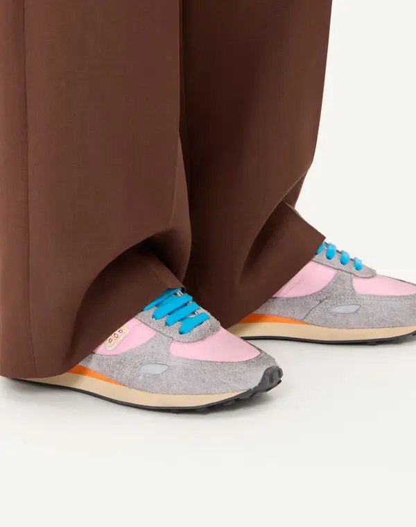 Valentino Garavani Stud-up Trainers In Split Leather And Nylon With Butterfly Embroidery