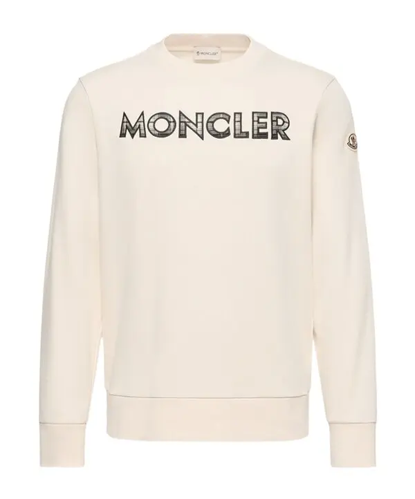 Moncler Logo Cotton Blend Crewneck Sweatshirt - Ivory