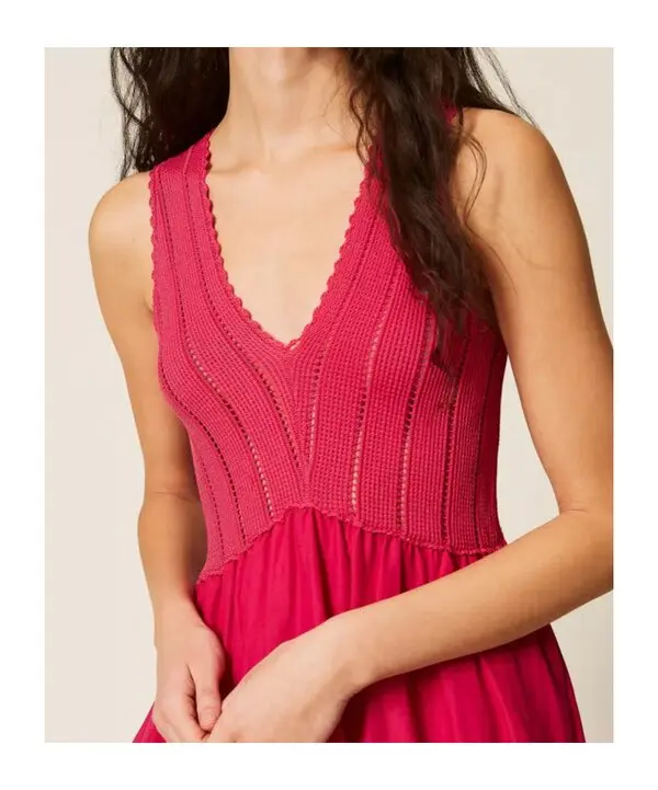 TWINSET Knitted Sleeveless Maxi Dress With V-neck - Red