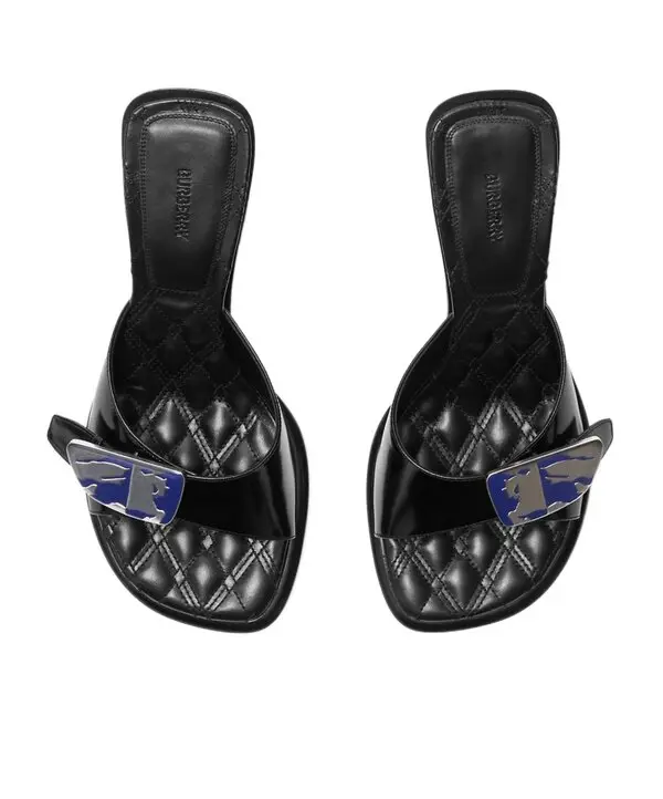 Burberry Bay Equestrian Knight Motif Mules - Black