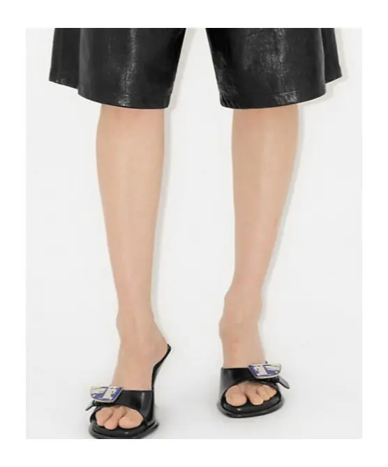 Burberry Bay Equestrian Knight Motif Mules - Black