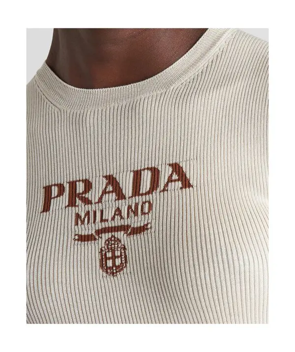 Prada Silk Crew Neck Sweater With Inlaid Logo