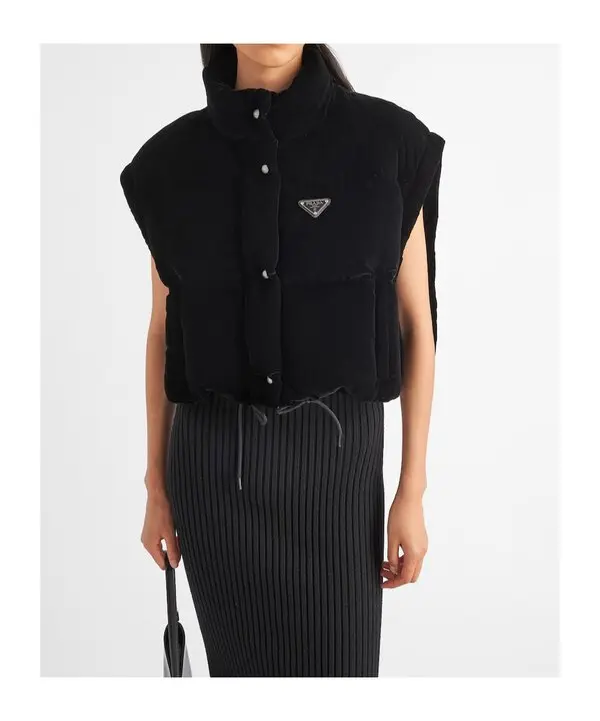 Prada Convertible Cropped Velvet Down Jacket