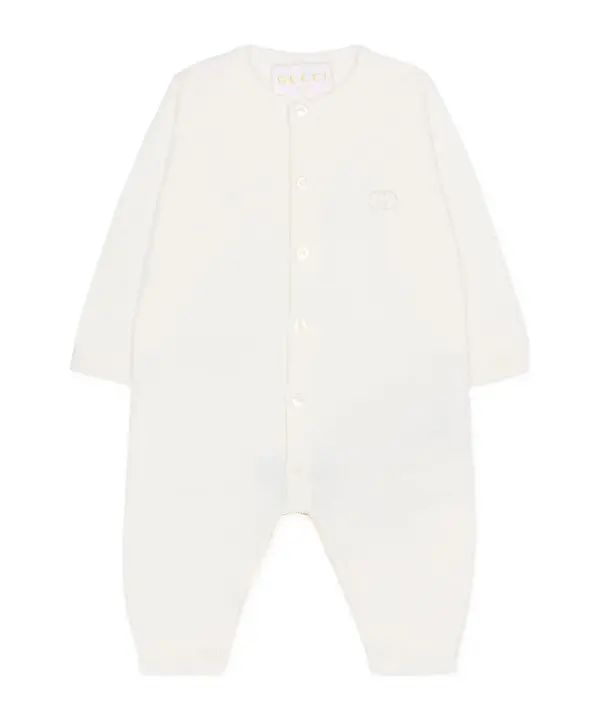 Gucci Logo Embroidered Cotton Babygrow - White