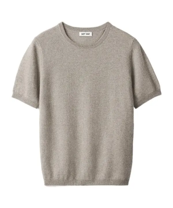 Soft Goat Round Neck Short Sleeve Sweater - Gray