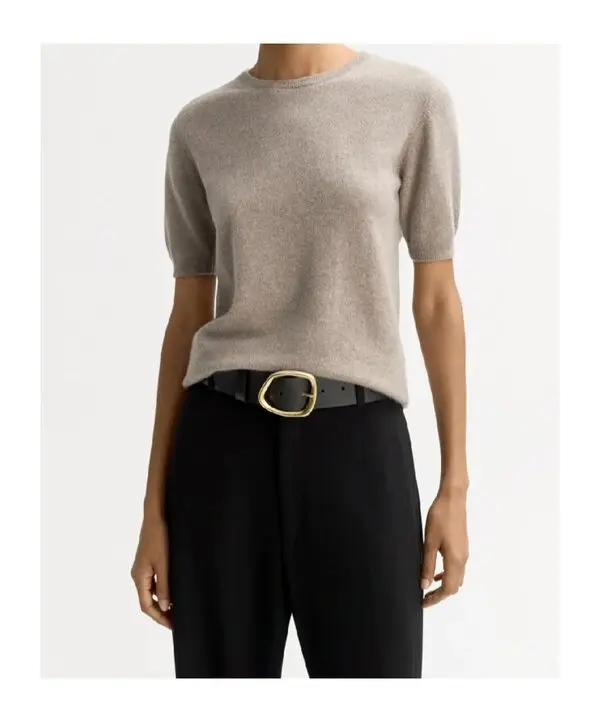 Soft Goat Round Neck Short Sleeve Sweater - Gray