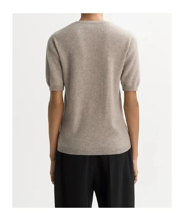 Soft Goat Round Neck Short Sleeve Sweater - Gray