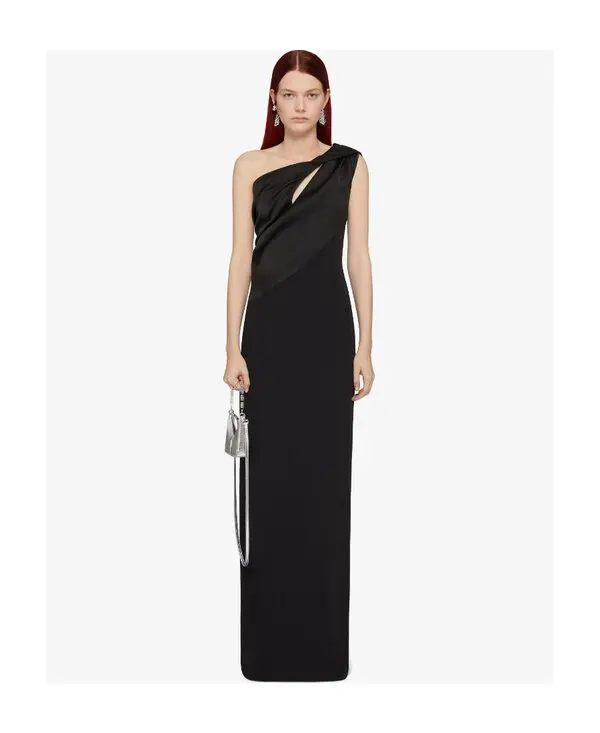 Givenchy Asymmetrical Draped Viscose Blouse And Crepe De Chine Straight Skirt Dress
