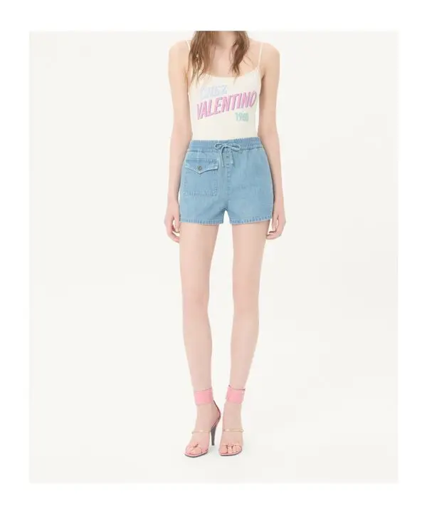 Valentino Garavani Denim Shorts With Tie Detail