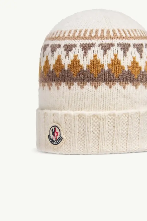 Moncler Jacquard Wool Cashmere Blend Beanie - White