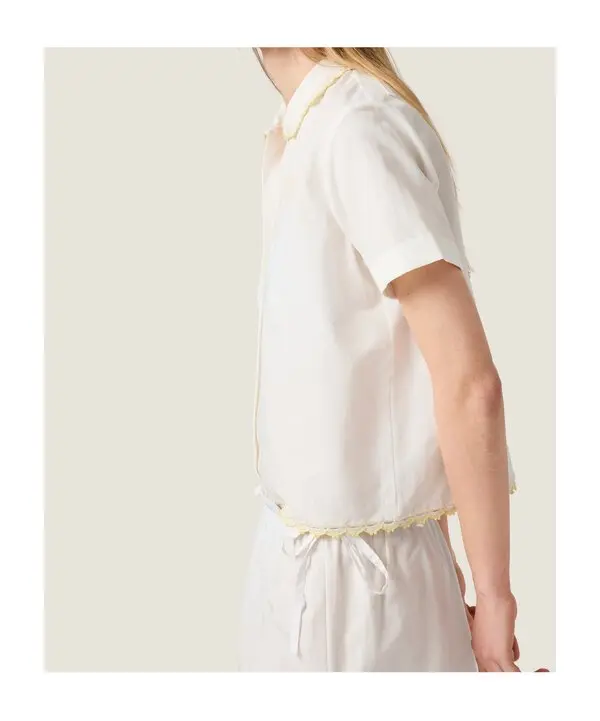 Miu Miu Embroidered Slub Poplin Shirt - White/yellow
