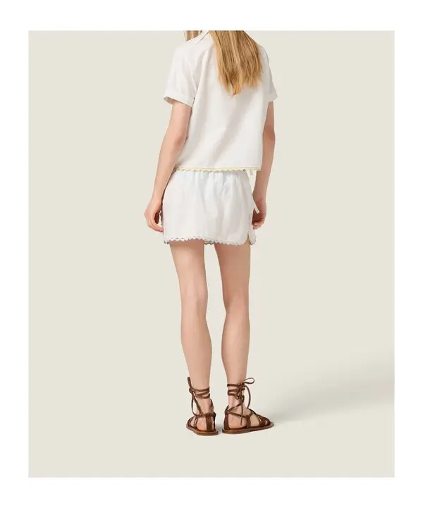 Miu Miu Embroidered Slub Poplin Shirt - White/yellow