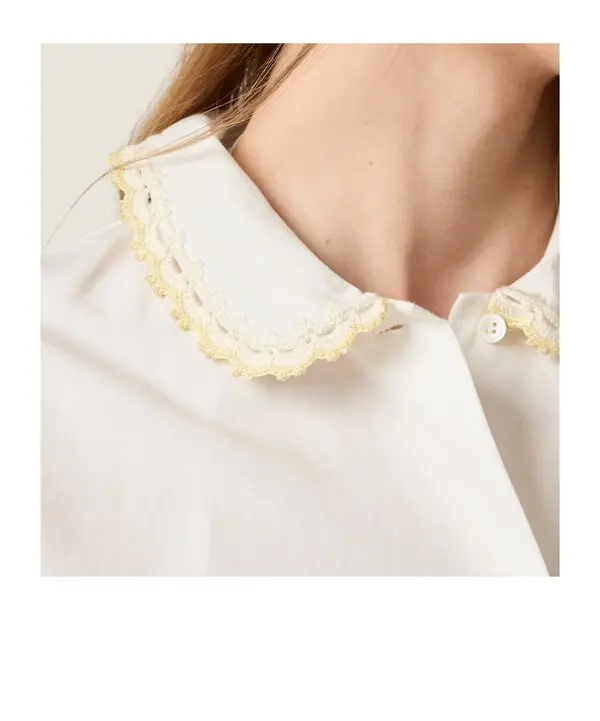 Miu Miu Embroidered Slub Poplin Shirt - White/yellow