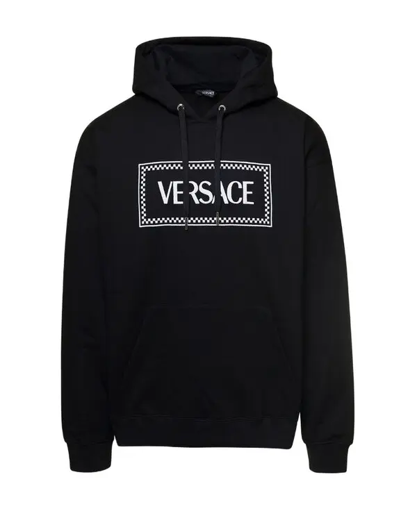 Versace Embroidered-90s Vintage Logo Drawstring Hoodie