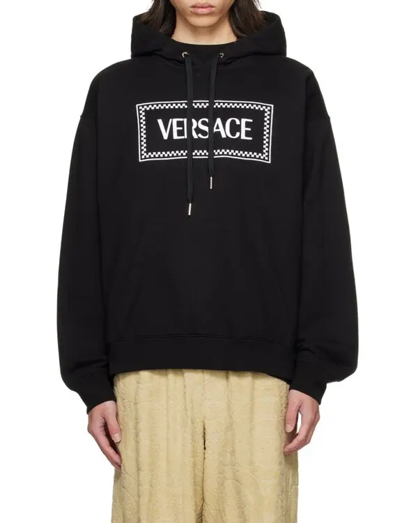 Versace Embroidered-90s Vintage Logo Drawstring Hoodie