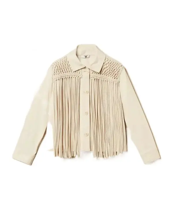 TWINSET Fringe Jacket With Knitted Panels - Nude