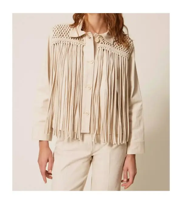 TWINSET Fringe Jacket With Knitted Panels